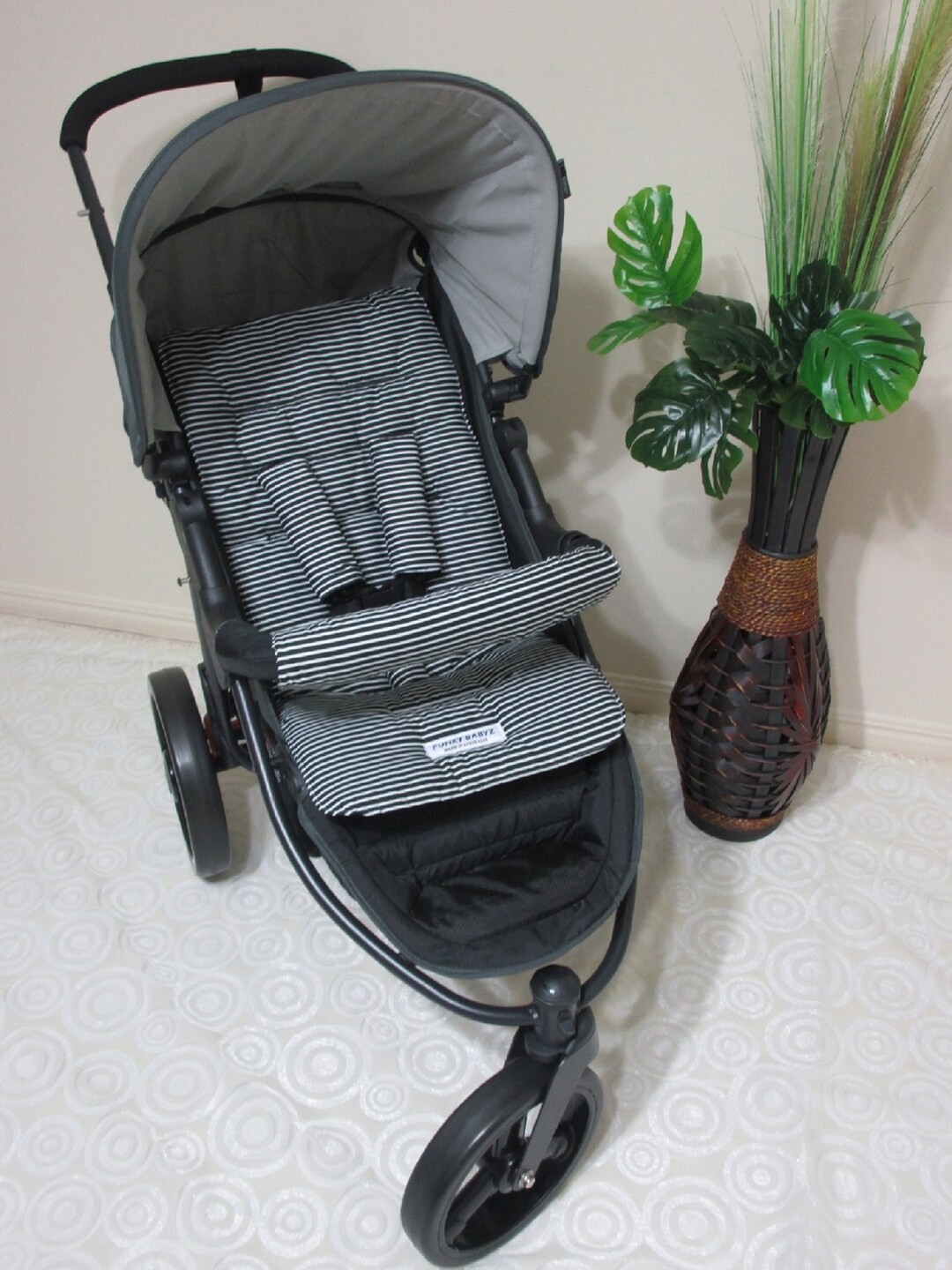 Pram Liner Set,universal-black,white Stripes-funky Babyz,australian ...