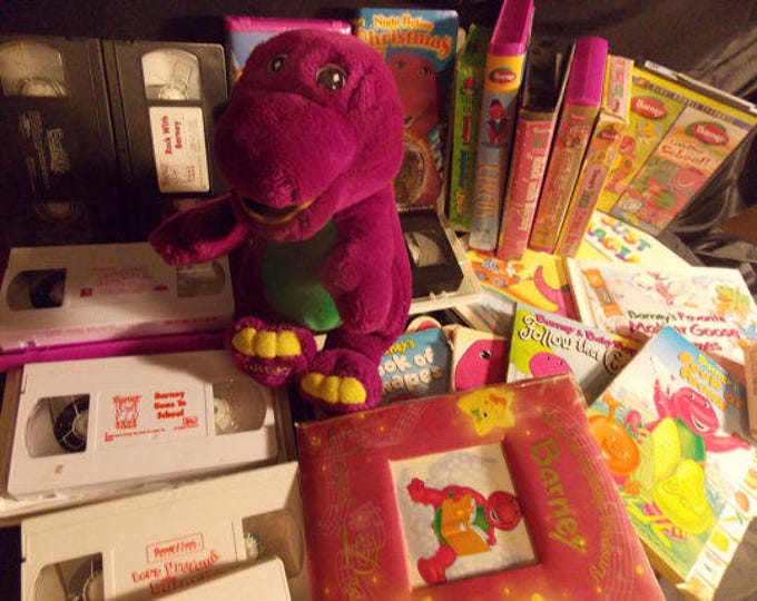 Large Lot of Barney Vhs, Cd's , Books and Barney Stuff Animal Barney ...