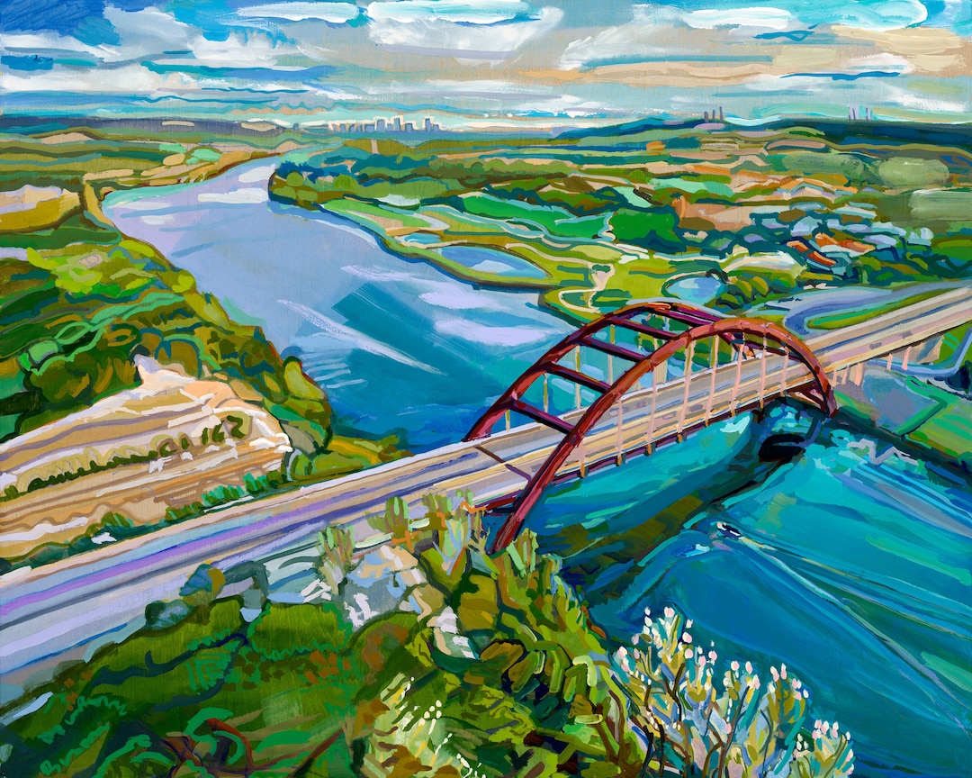 Pennybacker Bridge Austin Art Print, Texas Landscape Painting - Etsy