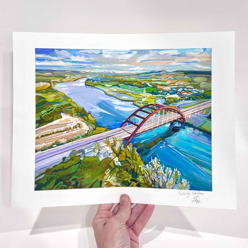 Pennybacker Bridge Austin Art Print, Texas Landscape Painting - Etsy