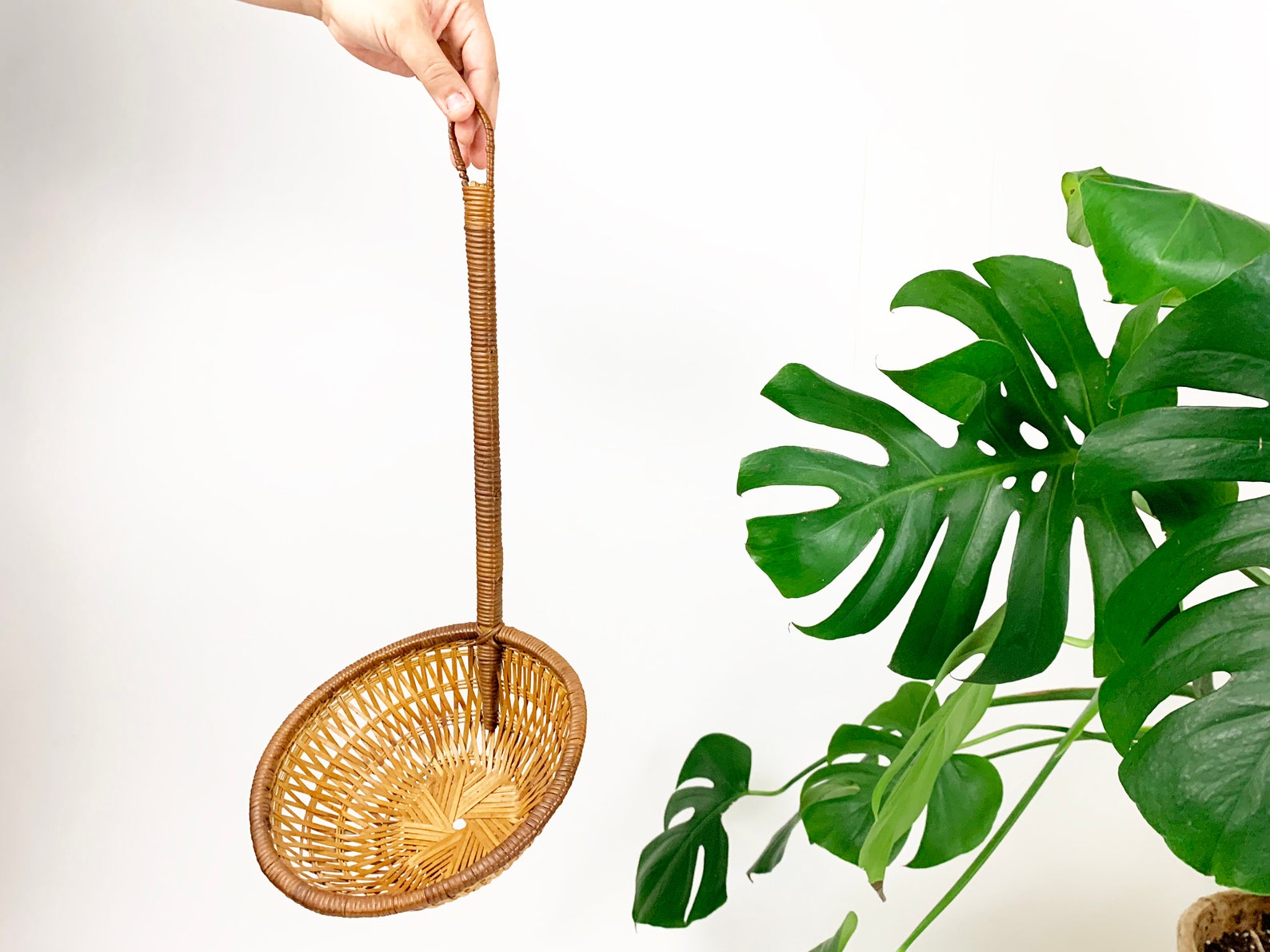 Vintage Woven Wicker Basket Spoon Boho Decor Ratten Spoon - Etsy