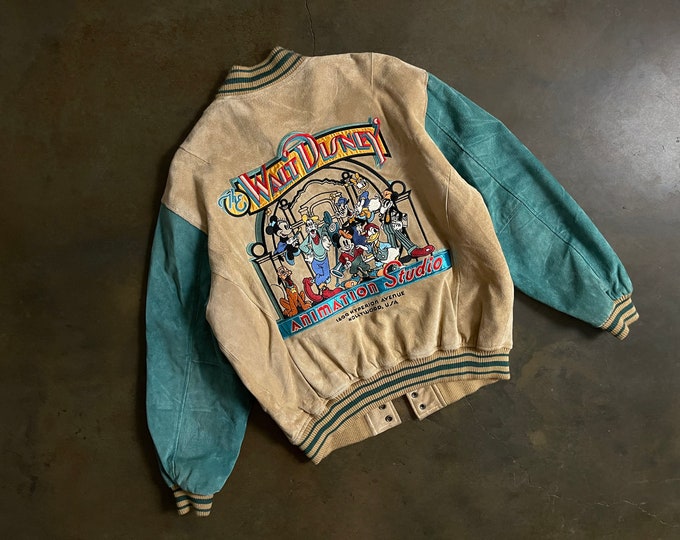 Vintage Walt Disney Animation Studio Embroidered Suede Leather Jacket ...