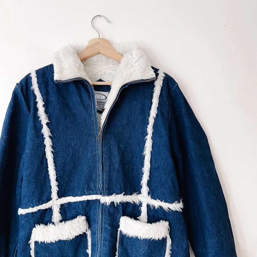 Y2K Vintage Fuzzy Faux Fur Denim Jacket - Etsy Canada