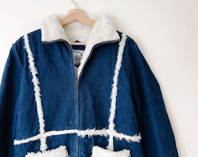 Y2K Vintage Fuzzy Faux Fur Denim Jacket - Etsy