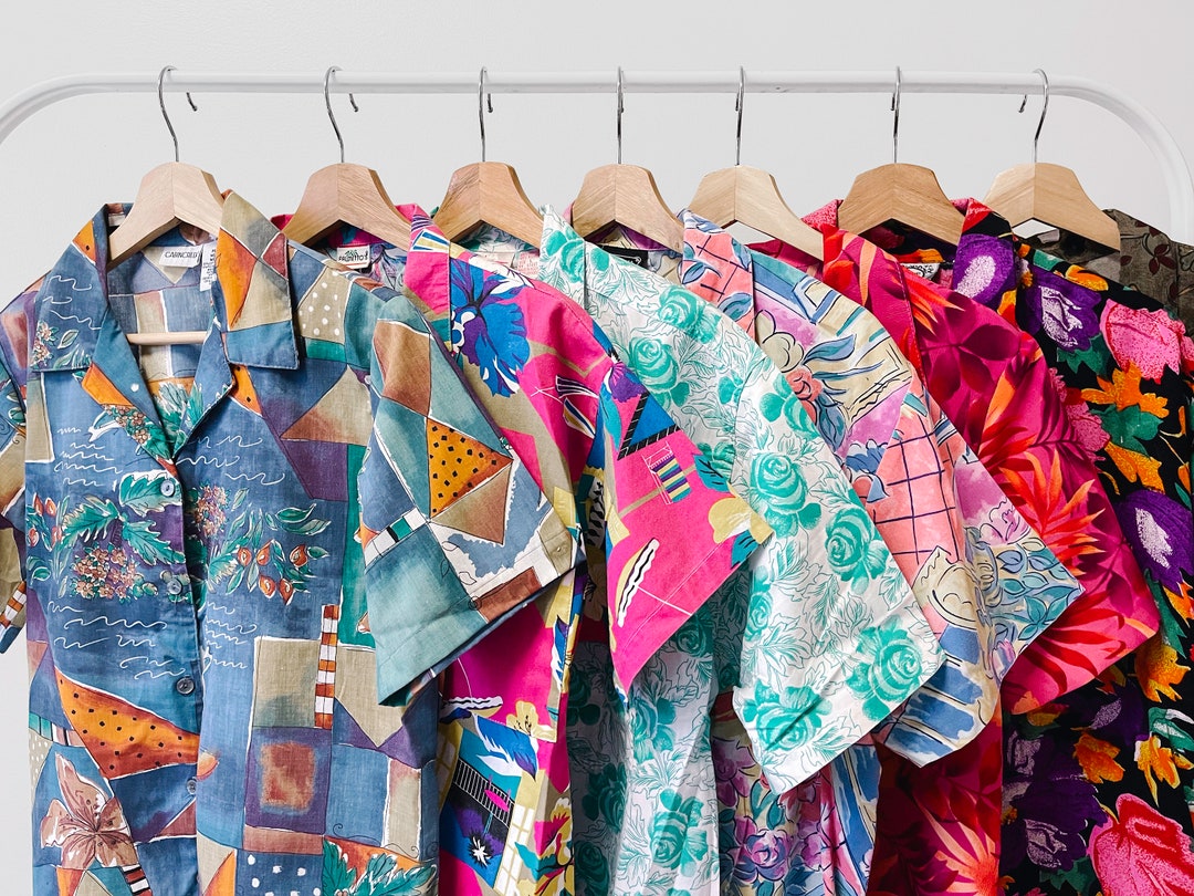 Vintage Short Sleeve Blouse Tops | Abstract Pattern | 80s 90s Retro ...