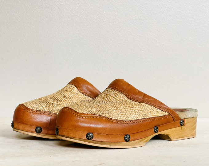 Vintage Sporto Woven Mule Clogs | Cognac Brown Slip on Mule Clog ...