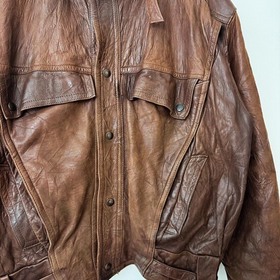 80s Vintage Brown Leather Bomber Jacket - Gem
