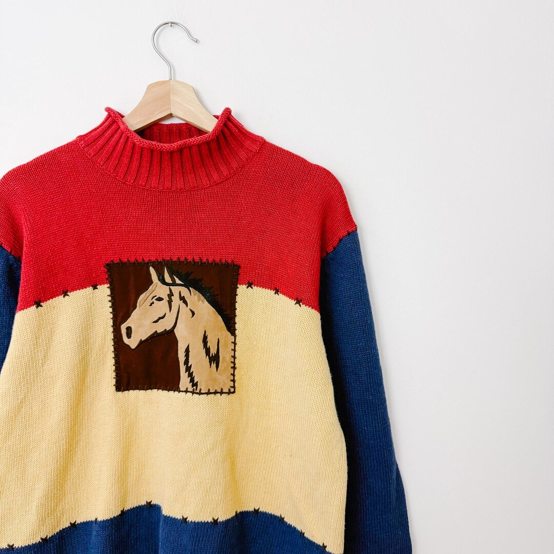 90s Vintage Western Horse Knit Sweater - Etsy