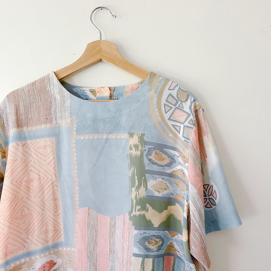90s Vintage Pastel Abstract Blouse Top | Spring Tops | Vintage Blouse ...