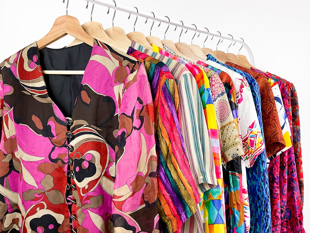 Vintage Blouse Tops, Abstract Blouse, 80s 90s Blouses, Retro Button ...