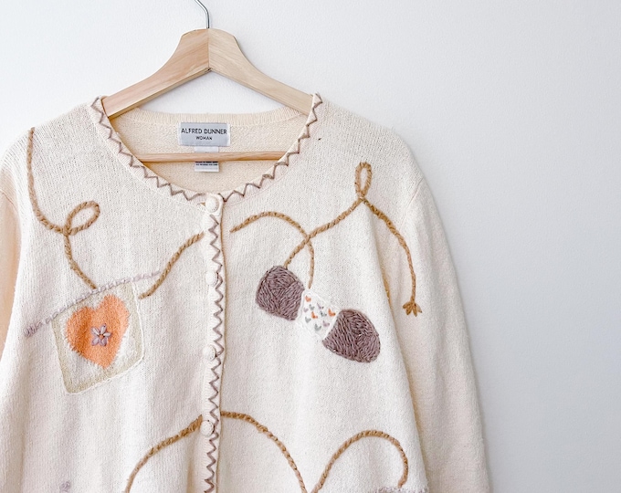 90s Vintage Knitting Yarn Novelty Cardigan Sweater - Etsy