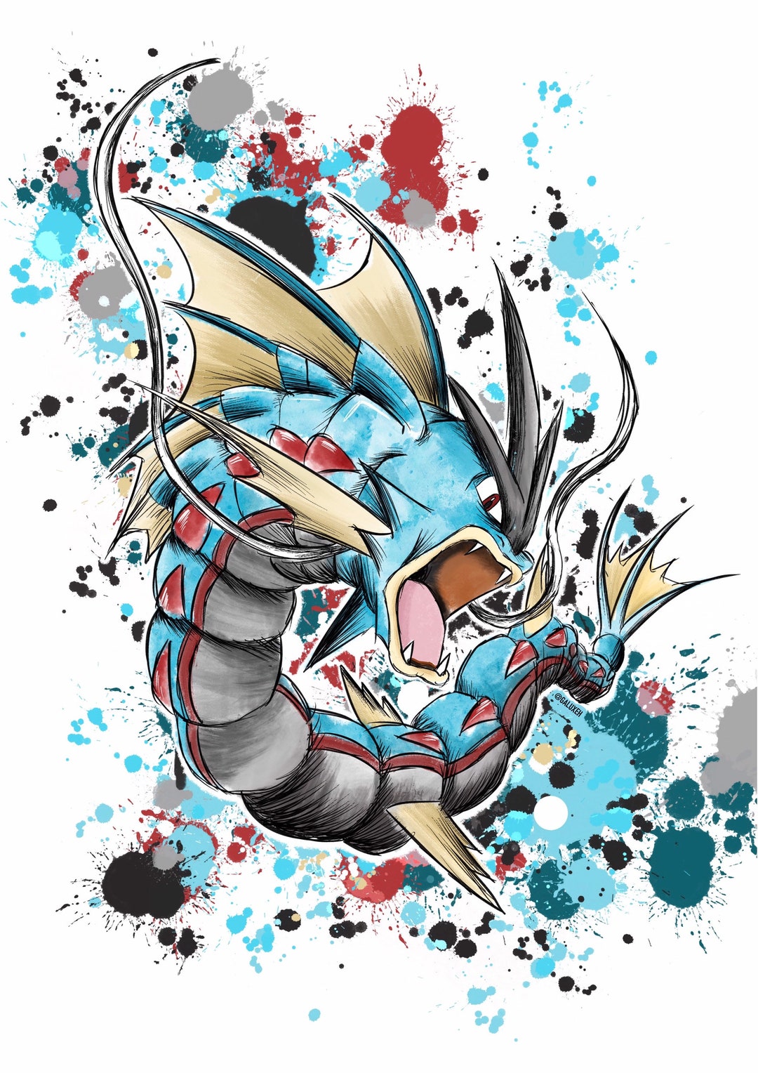 Gyarados Pokemon Watercolour Print A5 A4 A3 - Etsy