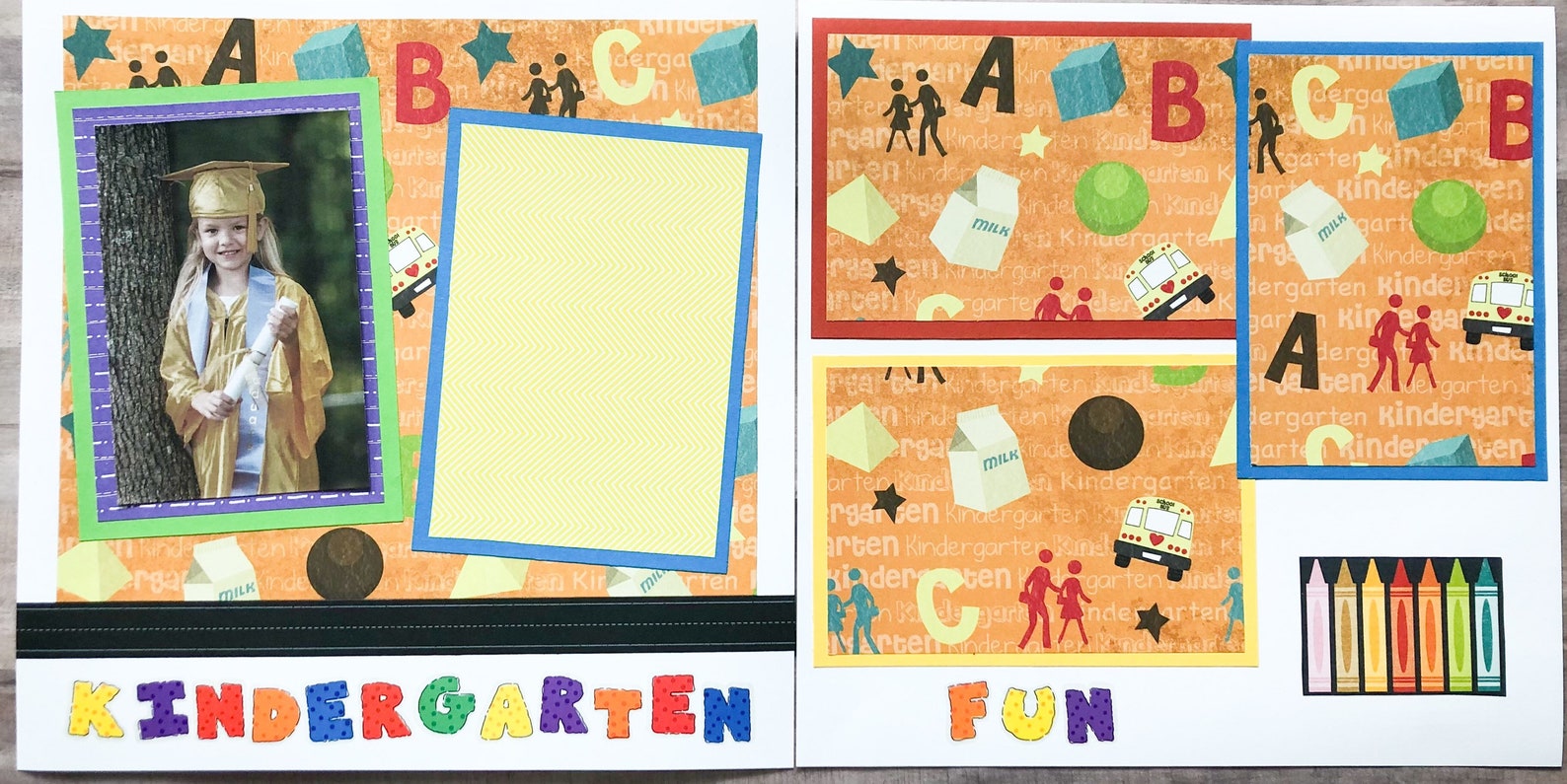 Kindergarten Scrapbook Pages Back to School Layout Premade Kindergarten ...