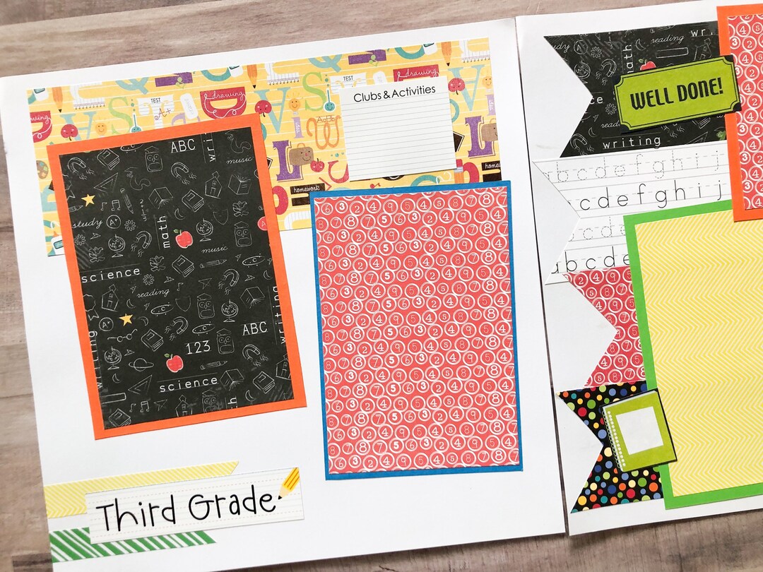 Third Grade Scrapbook Pages - Back to School Layout - Premade Third ...