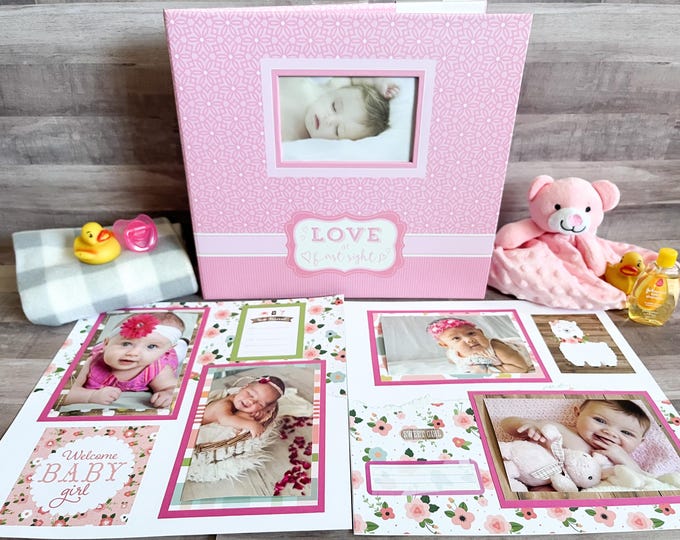 12 by 12 Premade Baby Girl Scrapbook Layout - Baby Girl Scrapbook ...