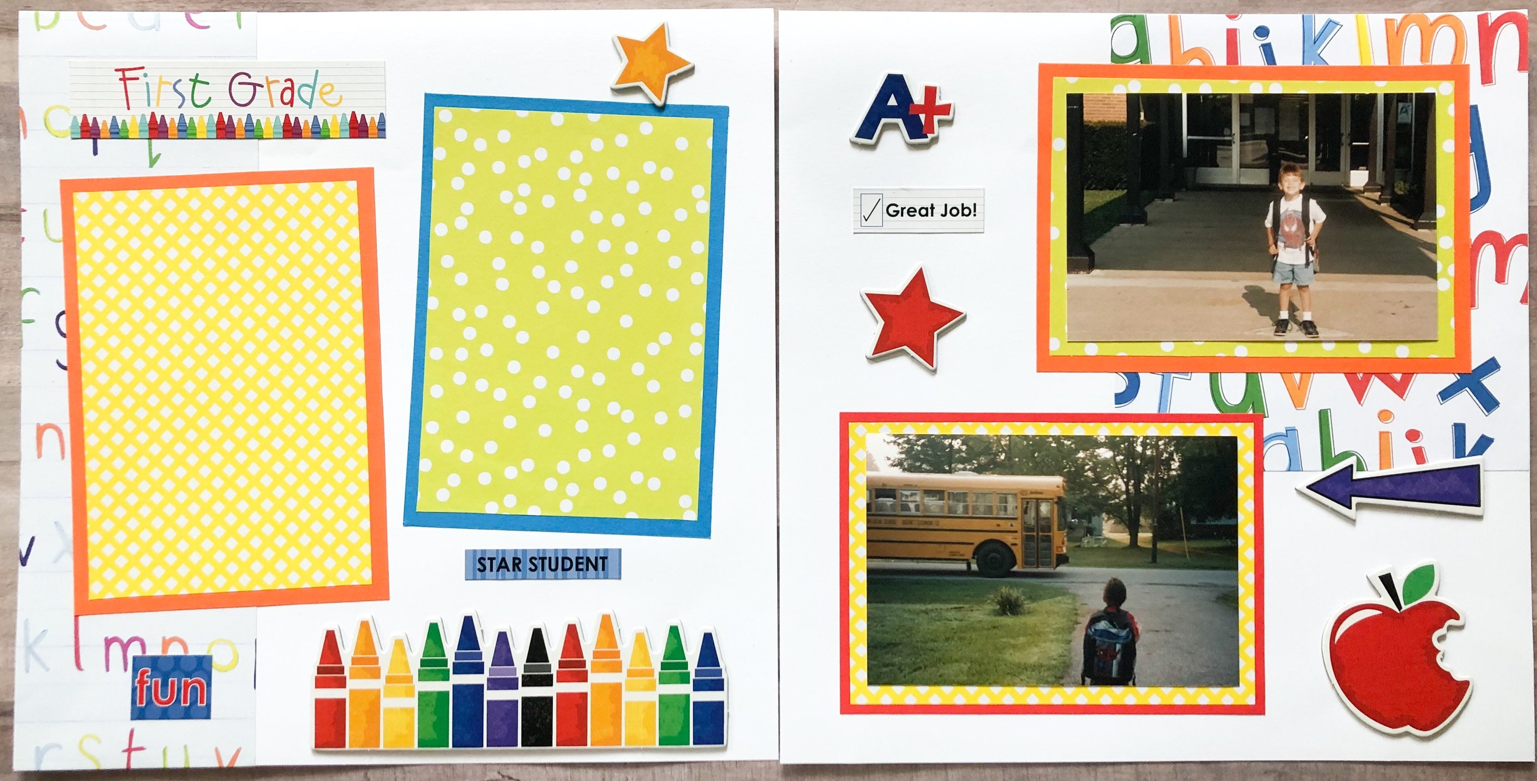 First Grade Scrapbook Pages - Back to School Layout - Premade First ...