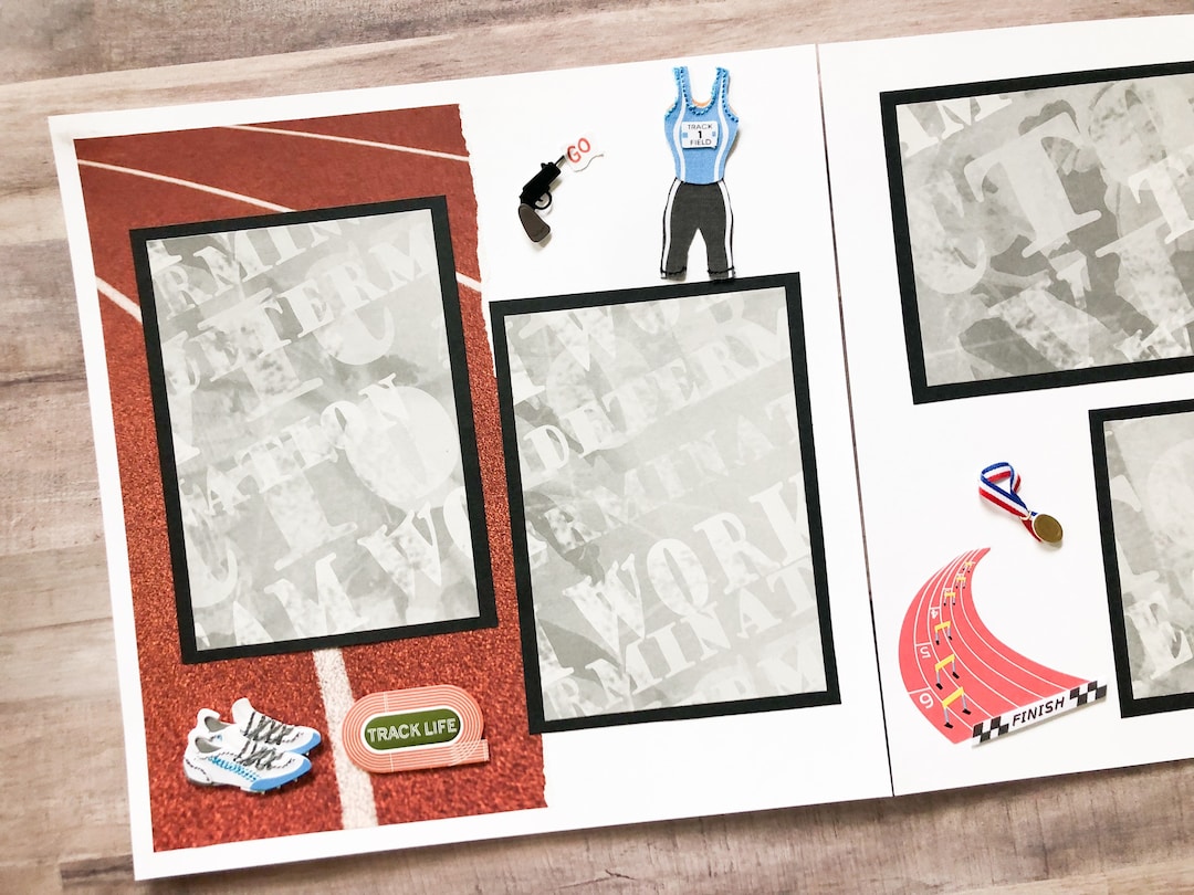 Track Scrapbook Layout - Premade Running Track Layouts - 12 by 12 ...