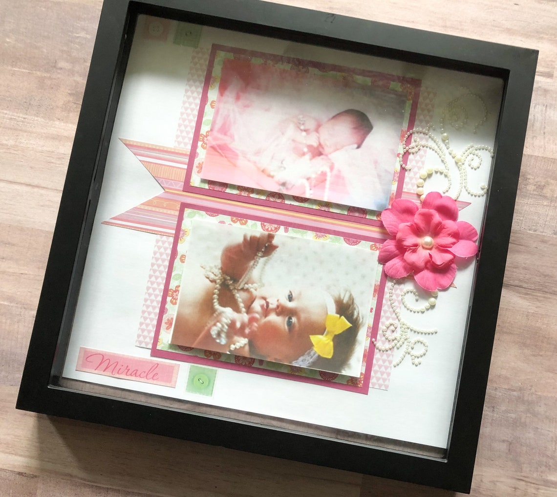 Baby Girl Shadow Box Layout Baby Girl Gift 12 by 12 Baby | Etsy