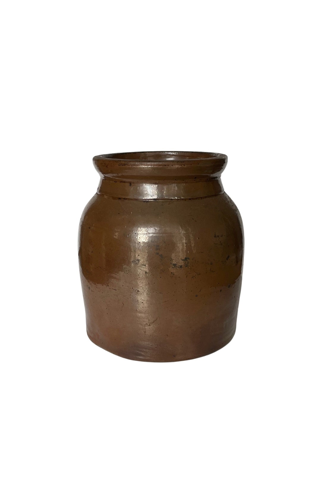 Antique Brown Stoneware Crock, Primitive Pottery Crock. Rustic Pantry ...