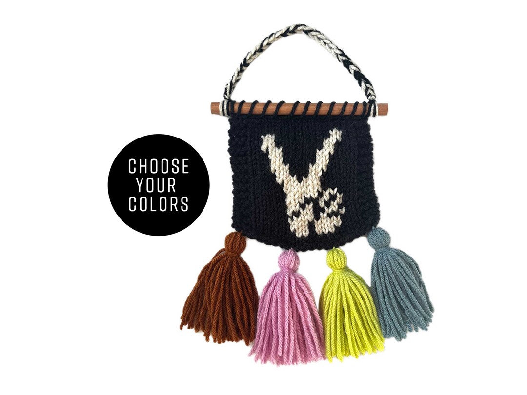 PEACE SIGN Mini Wall Hanging // Custom Handmade Knit Tapestry With ...