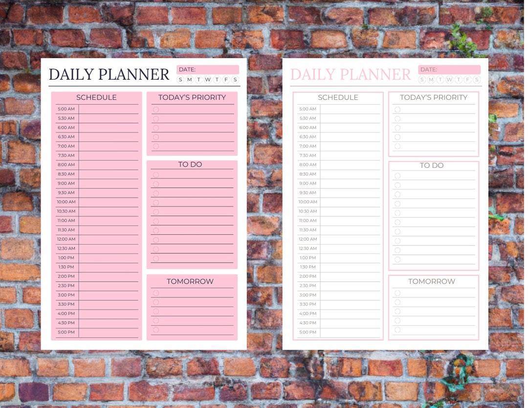 Title: Minimalist Daily Planner PDF Sheet - Multiple Color Options - Etsy