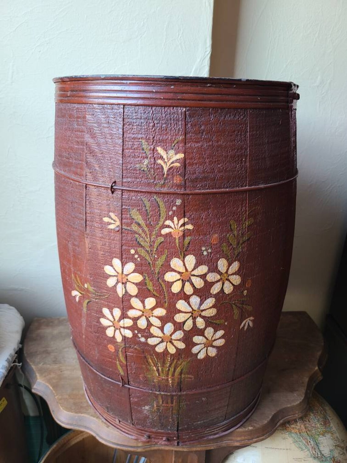 Vintage Painted Small Wood Barrel - Etsy