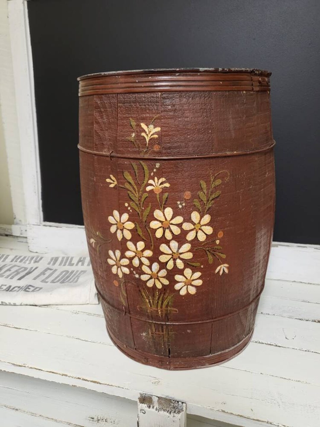 Vintage Painted Small Wood Barrel - Etsy