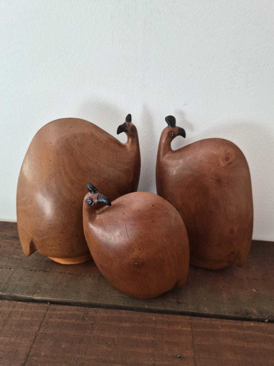 Retro Teak Wood Guinea Fowl Family - Etsy