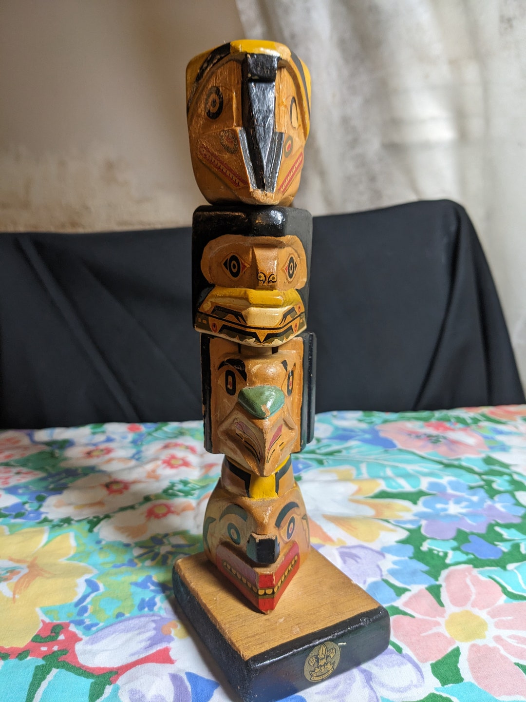FREE SHIPPING Vintage Boy Scouts Hand Painted Wood Totem Pole With 4 ...