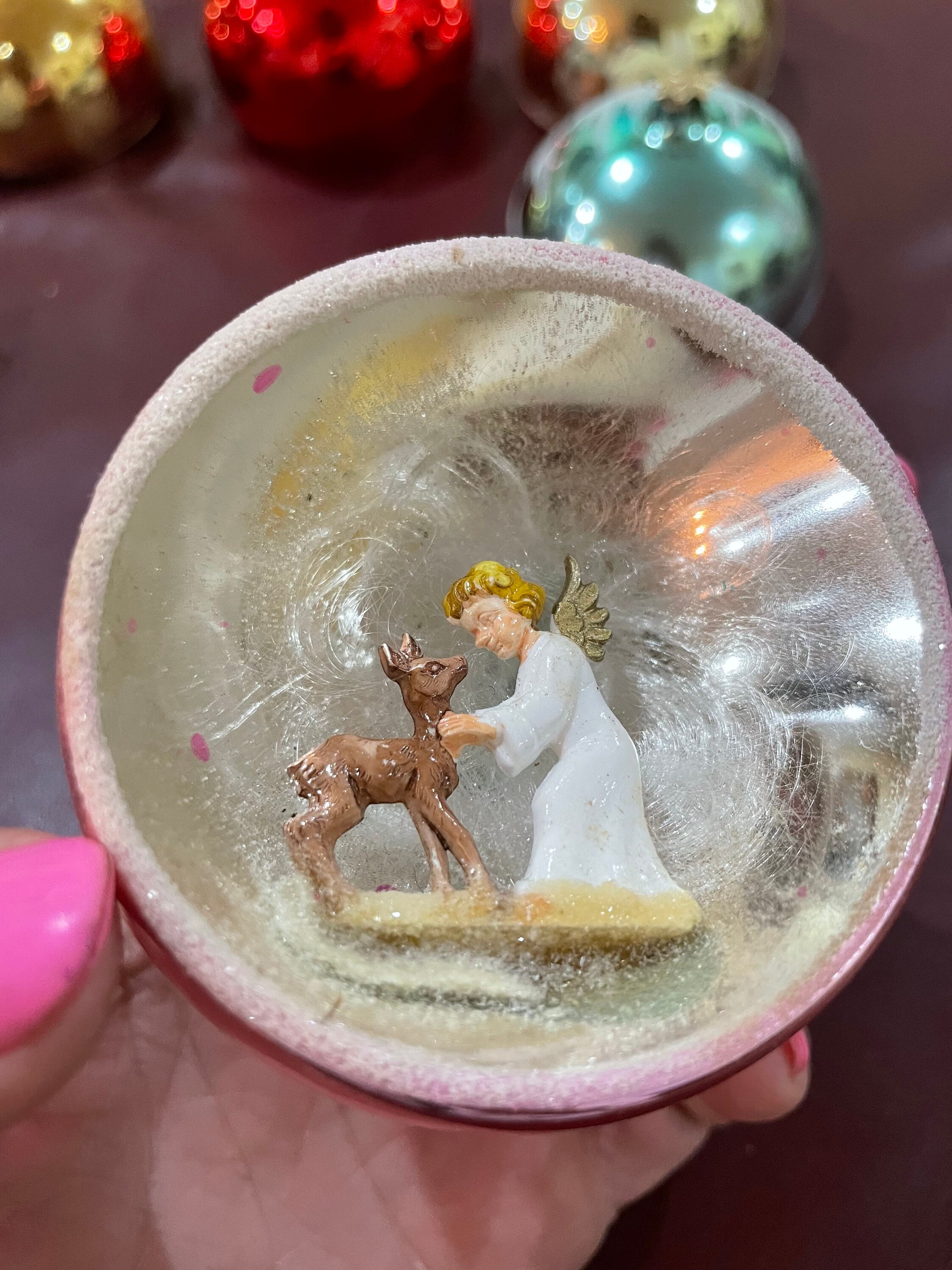 FREE Shipping-set of Six Diorama Glass Christmas Ornaments With Spun ...