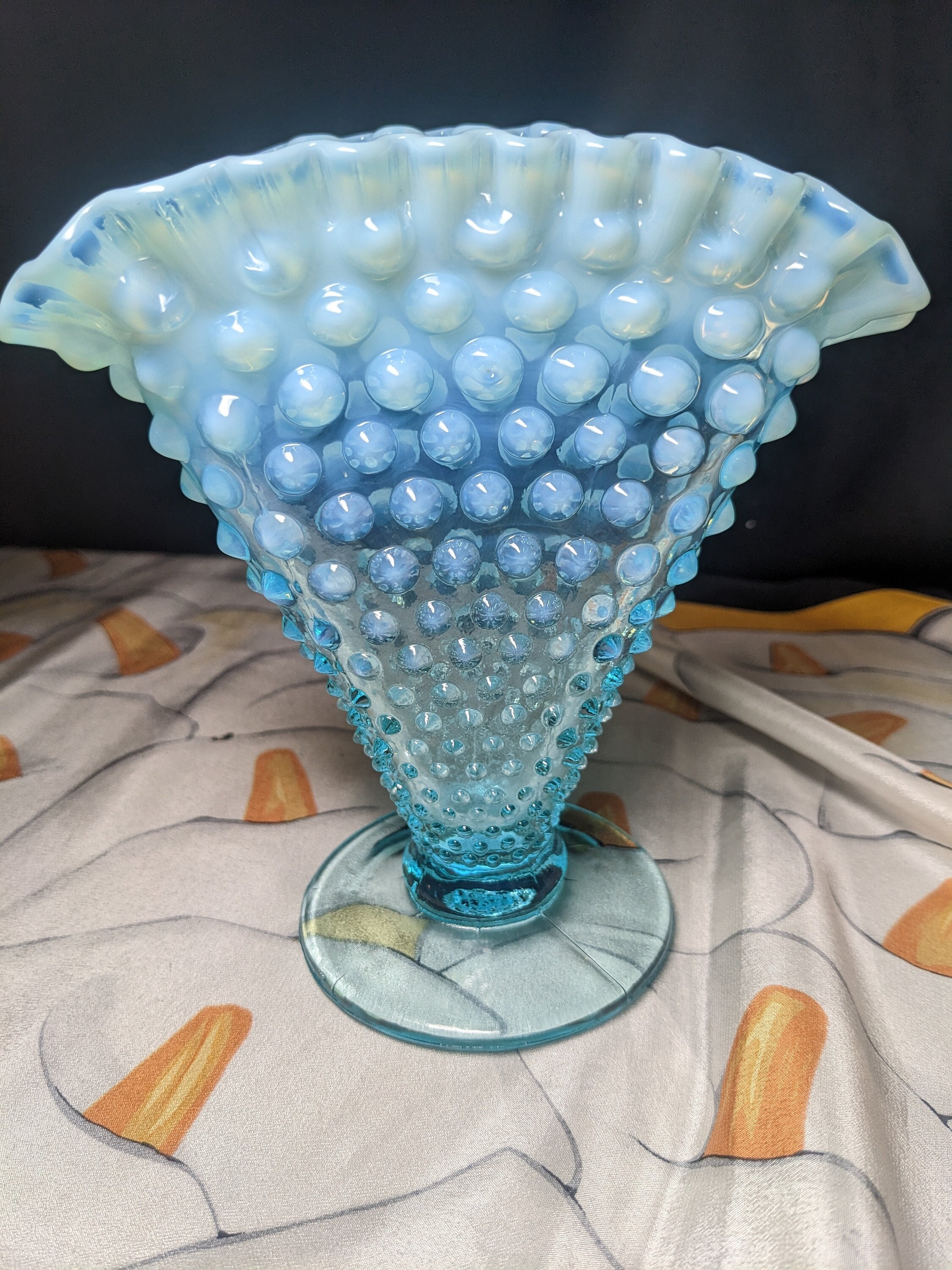 FREE SHIPPING- Vintage Light Blue Opalescent Hobnail Fan Shaped Fenton ...