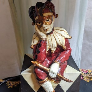 FREE SHIPPING- Vintage Desk Lamp- Red, White & Black Harlequin Jester ...