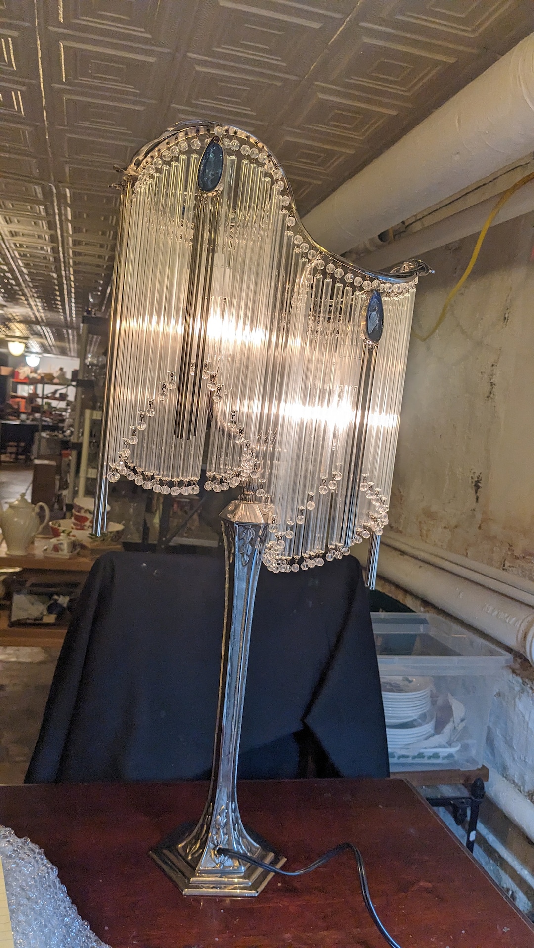 FREE SHIPPING Vintage Art Nouveau Style Table Lamp With Glass Cylinder ...