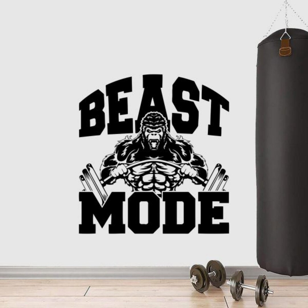Beast Mode Wall Decal Vinyl Sticker Gorilla Gym Gift Barbell Sign Quote ...