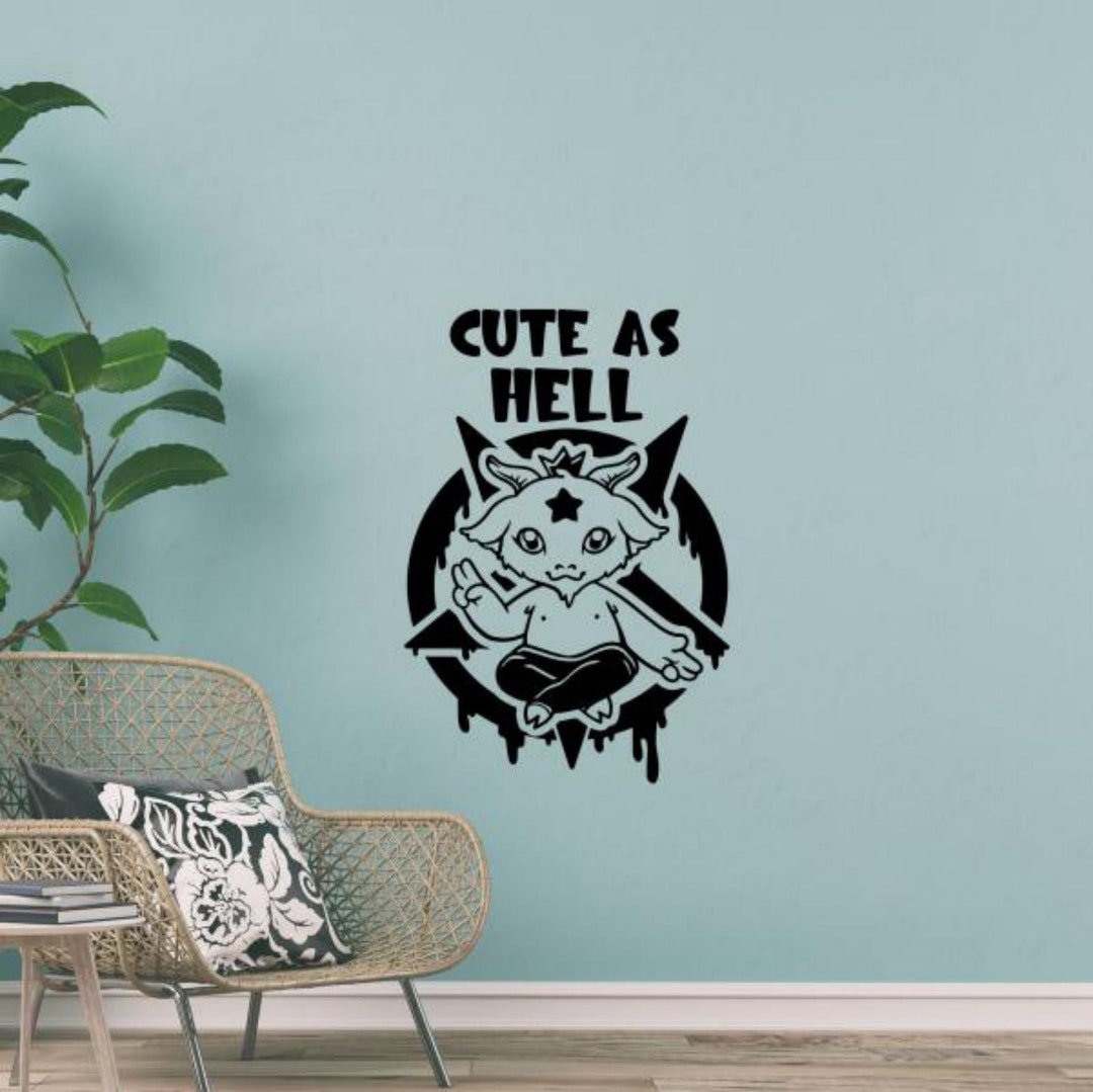 Cute as Hell Decal Wall Vinyl Sticker Baphomet Wall Art Sign Satanic ...