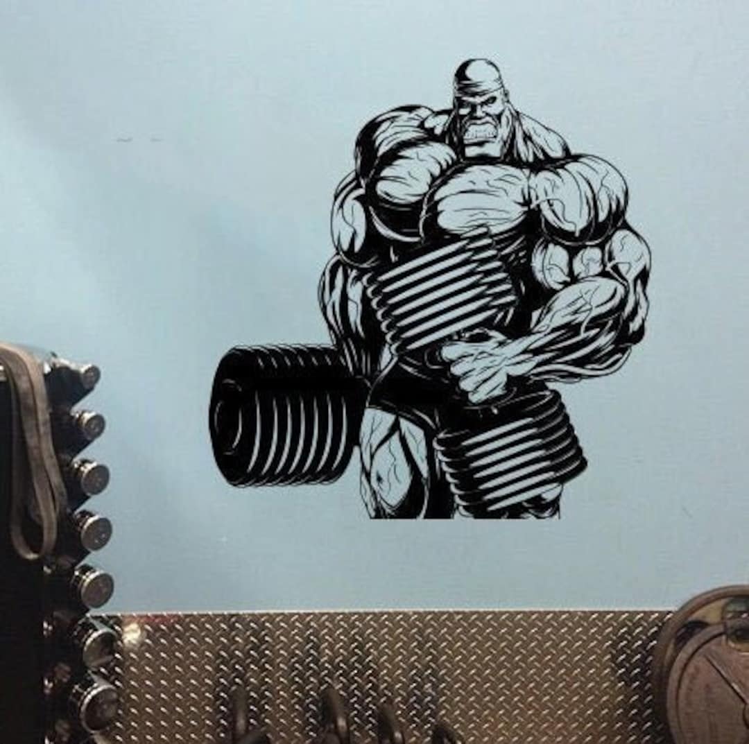 Powerlifter With Dumbbell Decal Bodybuilder Man Lifting Weights Wall ...