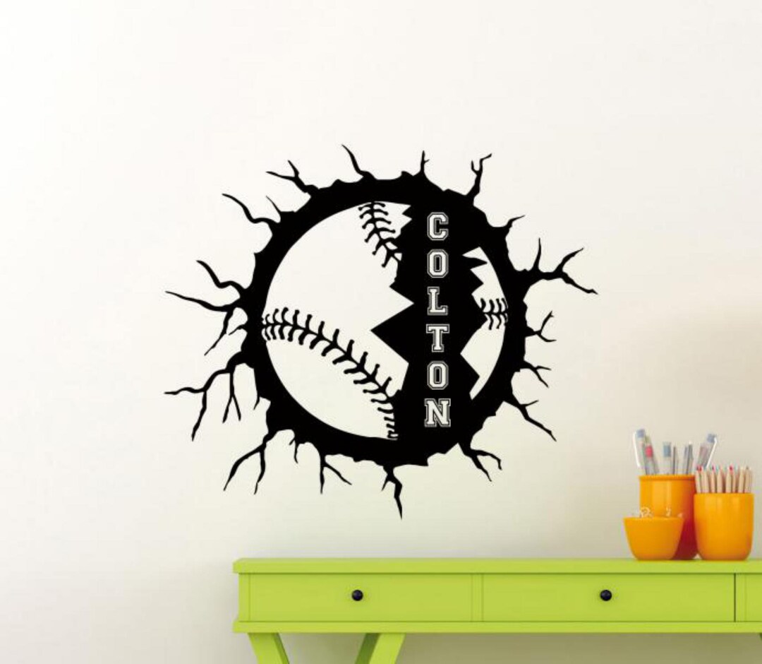 Personalized Baseball Wall Decal Vinyl Sticker Custom Name Ball Break ...