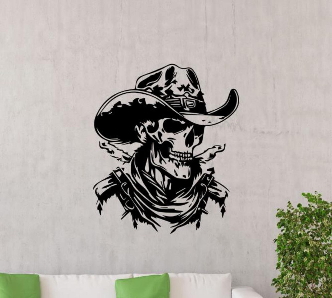 Cowboy Skull Decal Wall Vinyl Sticker Outlaw Decor Bandit Skull Wall ...
