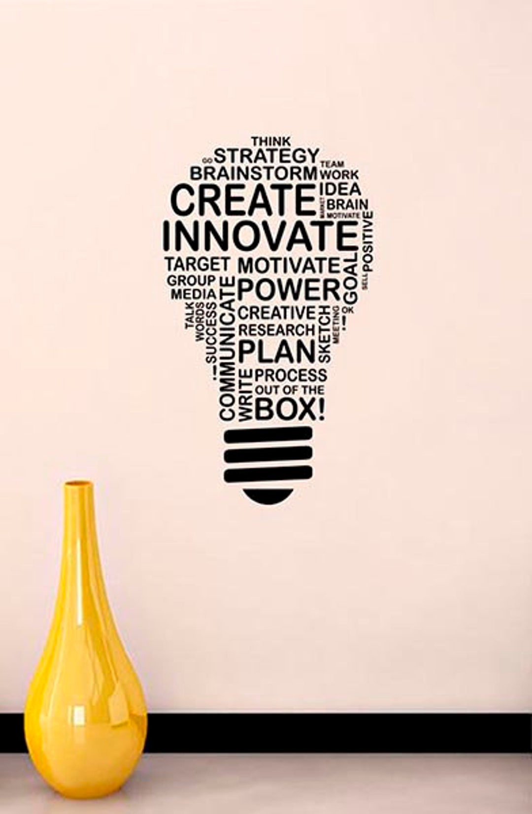 Lightbulb Word Cloud Inspirational Wall Decal Vinyl Sticker Work ...