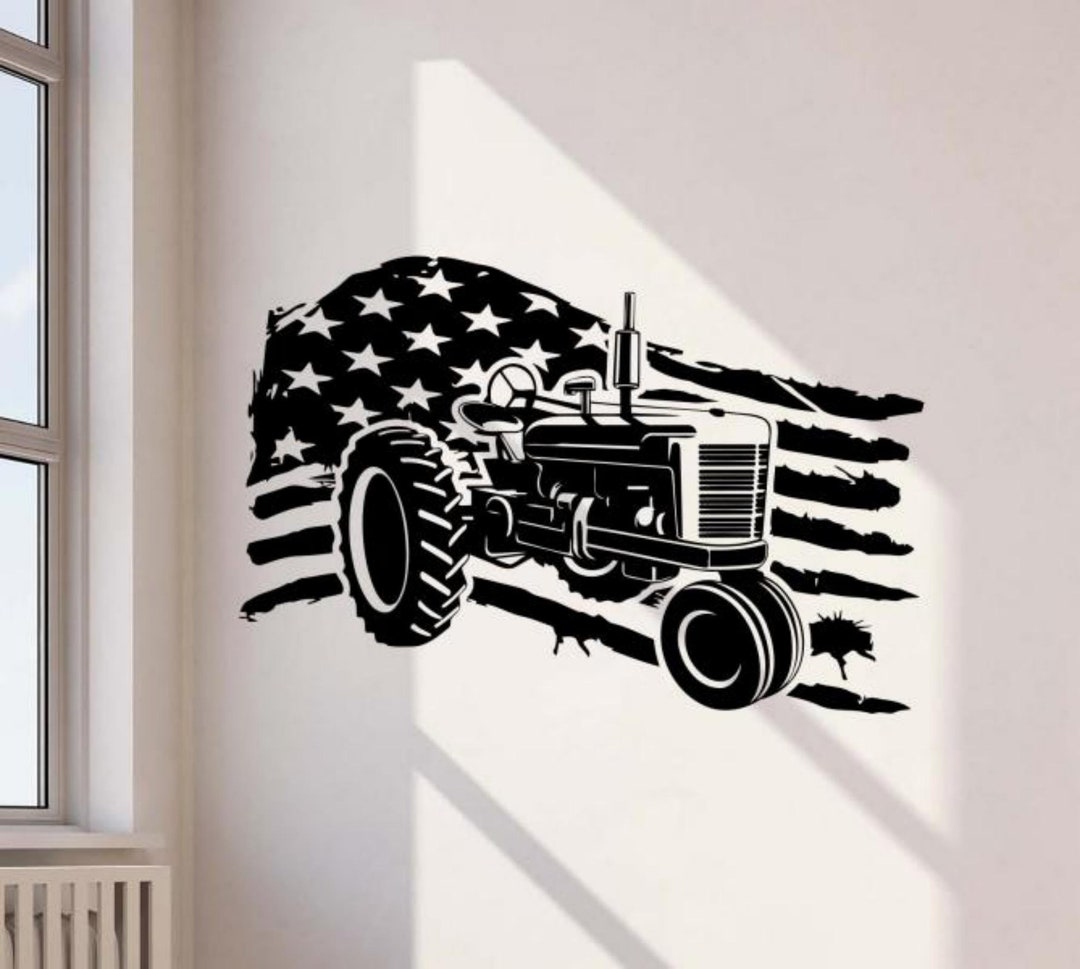 American Flag Tractor Wall Decal Vinyl Sticker Farmhouse Decor Sign ...
