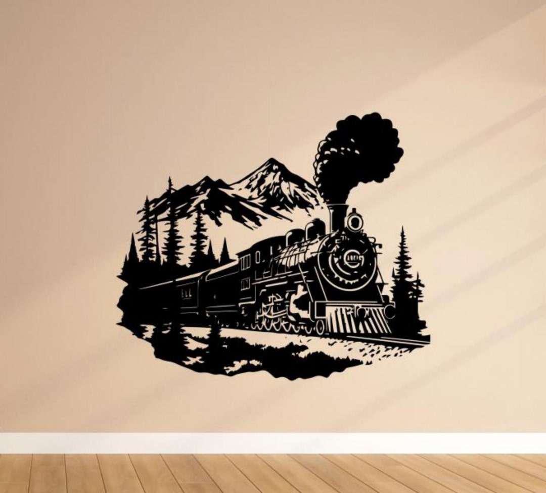 Train Wall Decal Vinyl Sticker Railway Wall Art Railroad Sign Mountains ...