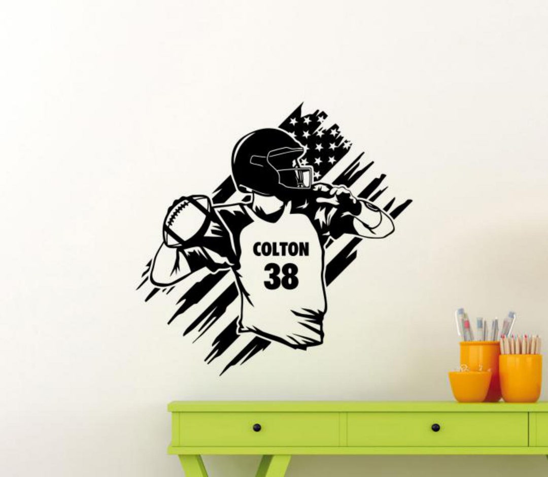 Personalized Football Wall Decal Vinyl Sticker Custom Name Number Decor ...