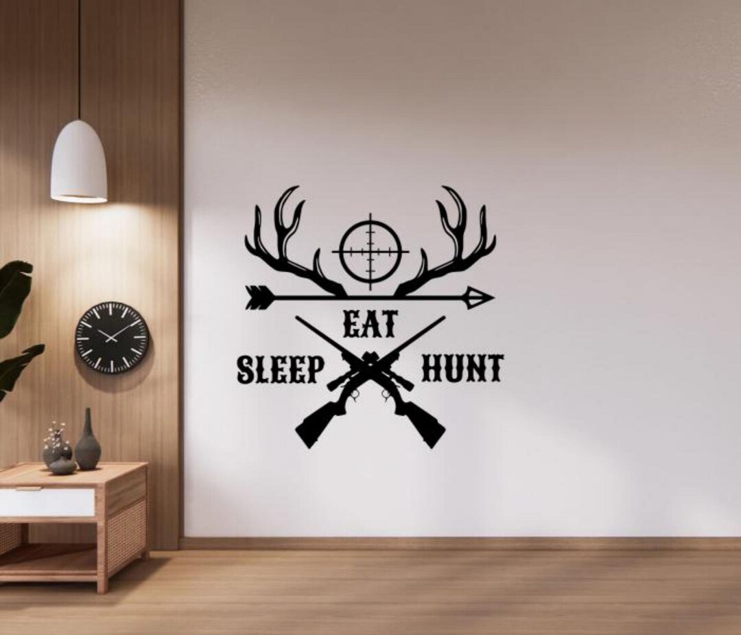 Eat Sleep Hunt Wall Decal Vinyl Sticker Deer Antlers Aim Shotguns Rifle ...