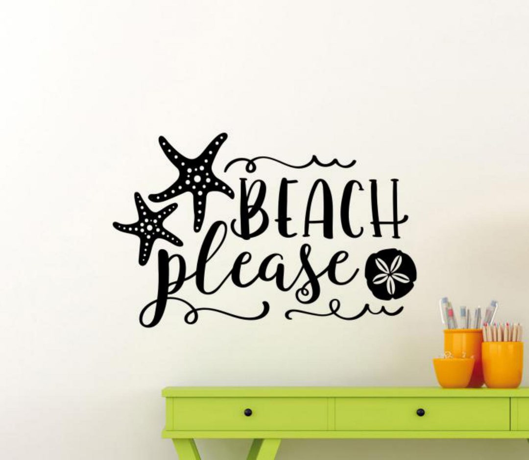 Beach Please Decal Wall Vinyl Sticker Sea Decor Ocean Quote Nautical ...