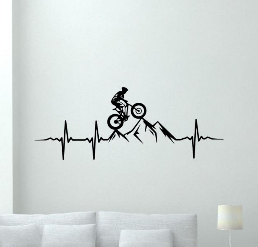 Mountain Bike Wall Decal Vinyl Sticker MTB Mountain Heartbeat Decor ...