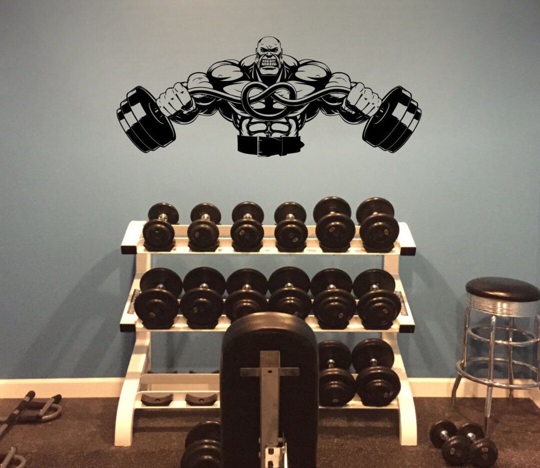 Weightlifter With Barbell Wall Art Sticker Bodybuilder Vinyl Mural Gym ...