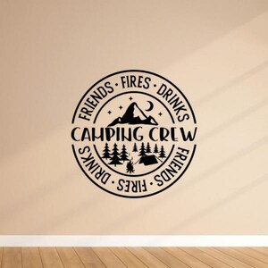 Camping Crew Wall Decal Vinyl Sticker Decor Friends Fires Drinks Camp ...