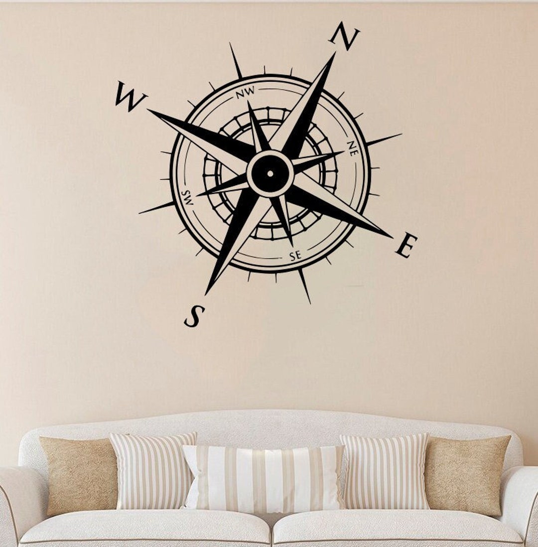 Compass Wall Decal Vinyl Sticker Compass Rose Nautical Interior Wall ...