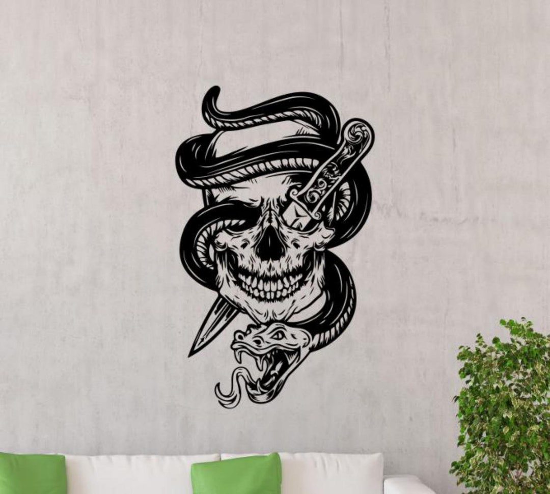 Snake Skull Decal Wall Vinyl Sticker Decor Knife Skull Rattle Snake ...