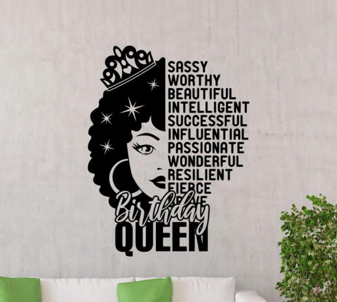 Birthday Queen Sticker Wall Vinyl Decal Black Queen Party Sign Quote ...